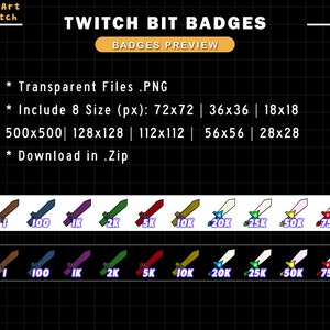 30x Magic Sword Twitch Bit Badges, Swords Twitch Badges, Complete ...