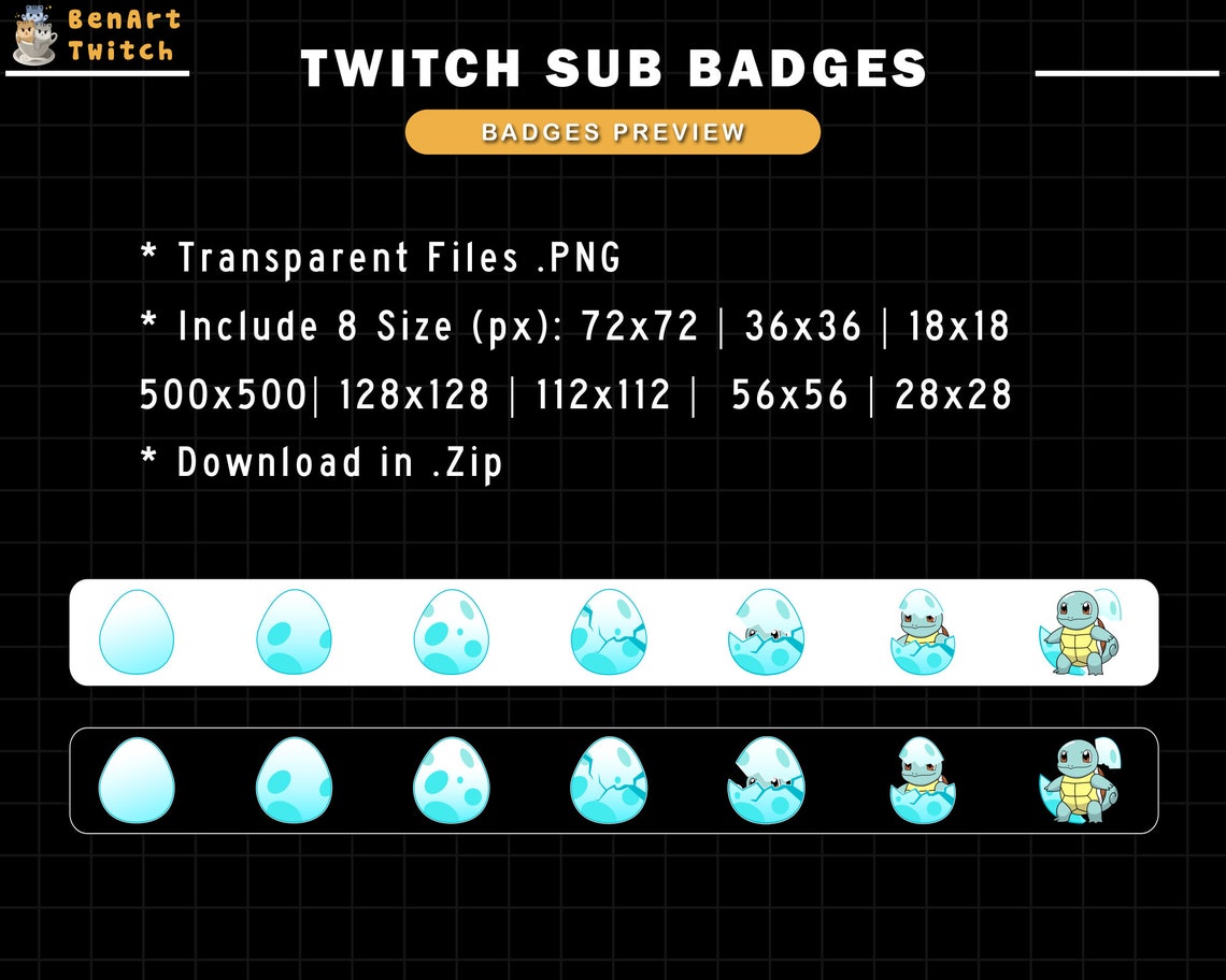 Squirtle Twitch Sub Badges, Cute Pokemon Sub Badges for Streamers ...
