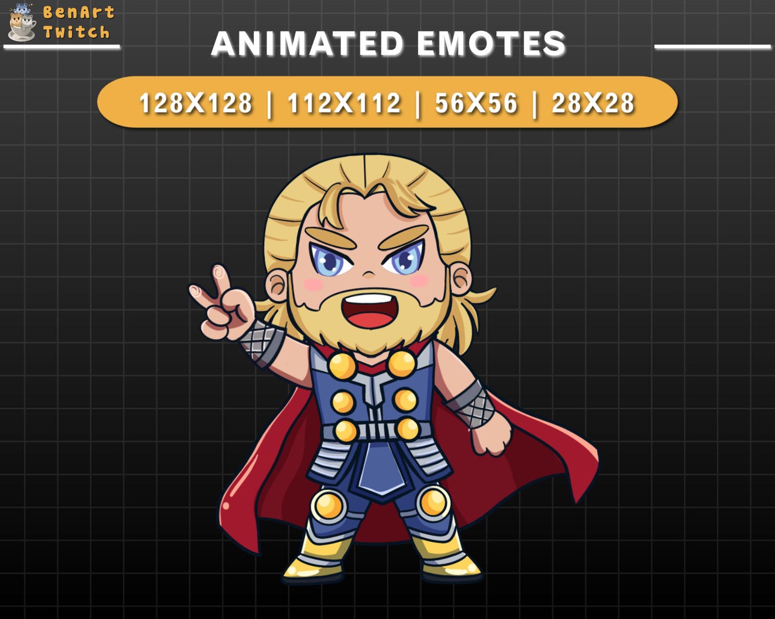 Animated Thor Say Hi Twitch Emote, , Chibi Superhero Emote for ...
