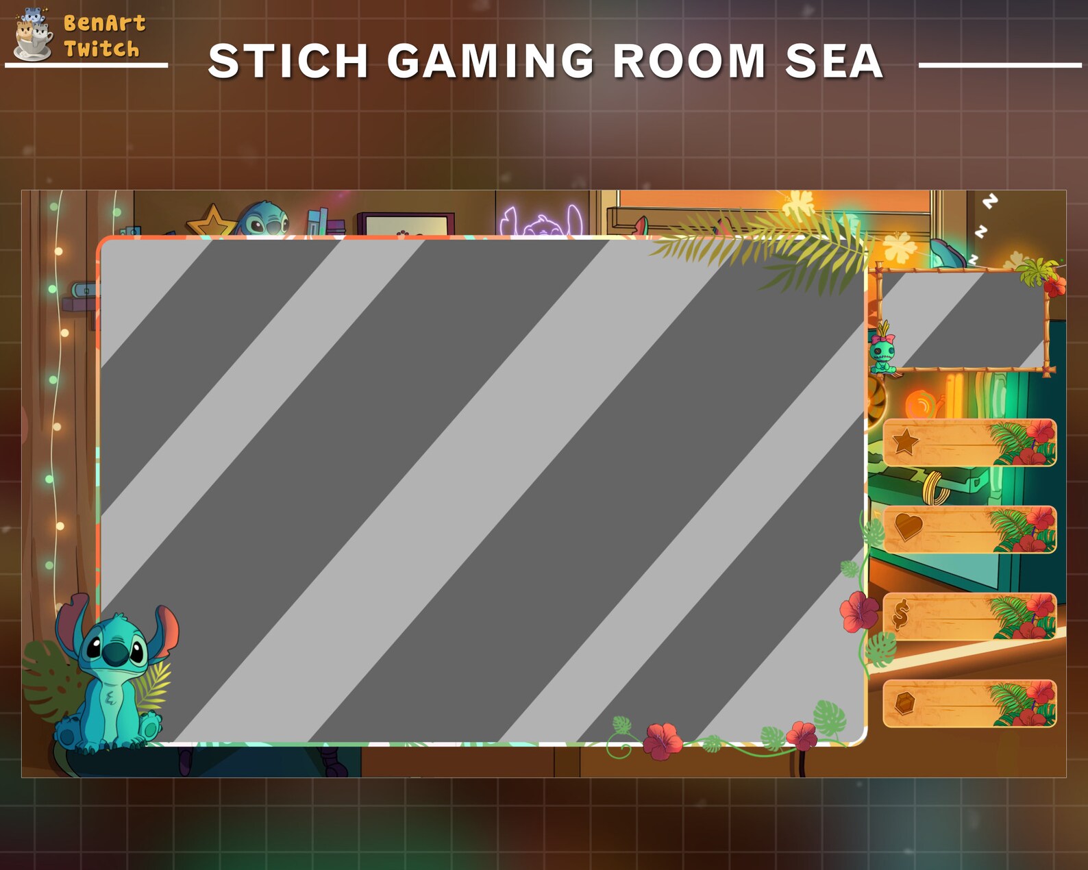 Animated Twitch Pack Game Room Stitch Summer, Cute Stitch Stream ...