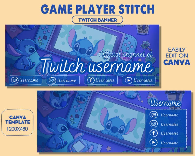 Stitch Twitch Banner Template, Lofi Desk Stitch Stream Header, Kawaii ...