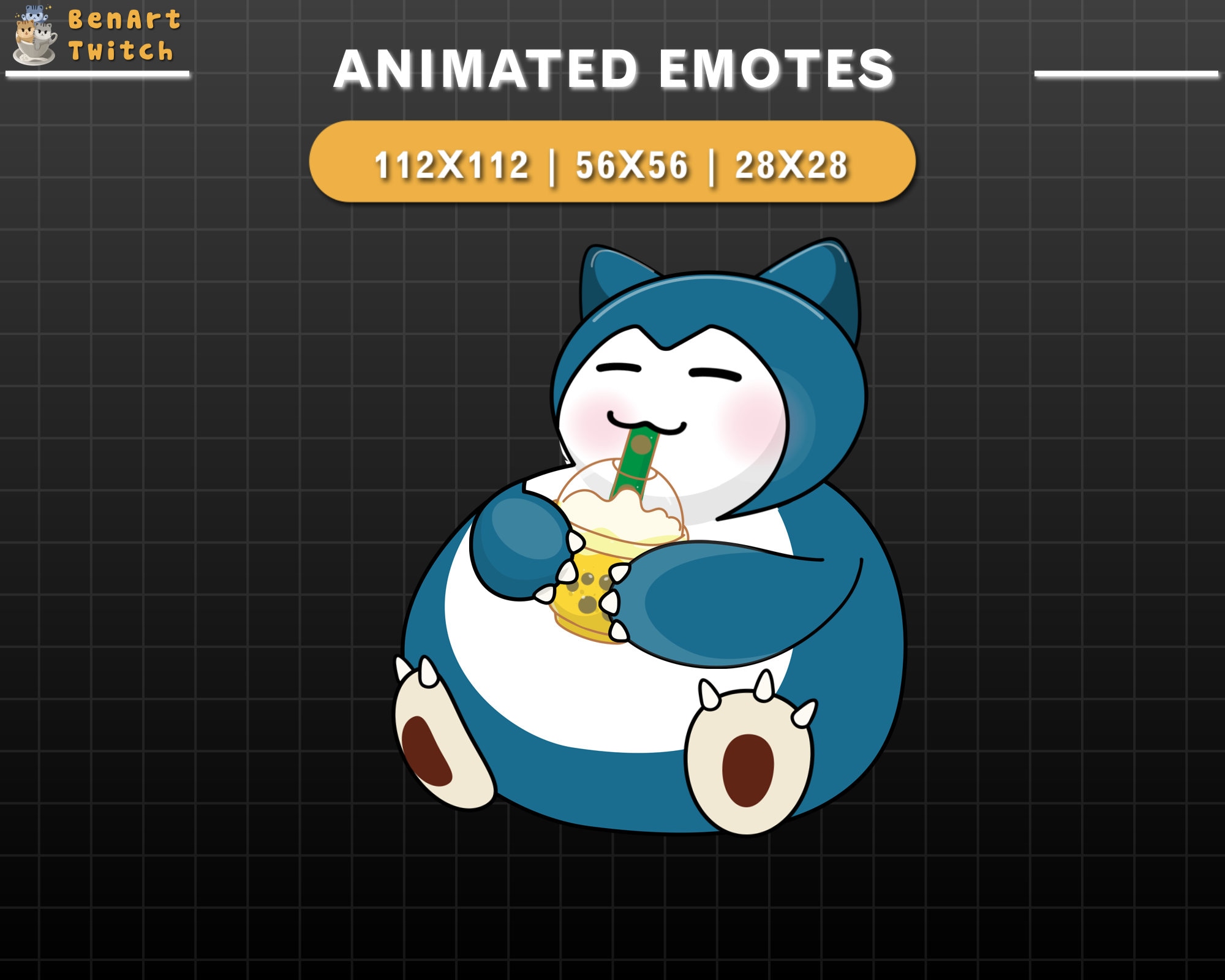 Animated Twitch Emote Snorlax Drinks Boba Tea, Cute Pokemon Twitch ...