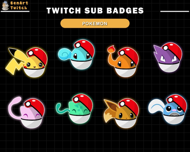 Pokemon Ball Twitch Sub Badges, Pikachu Sub Badges for Streamers ...