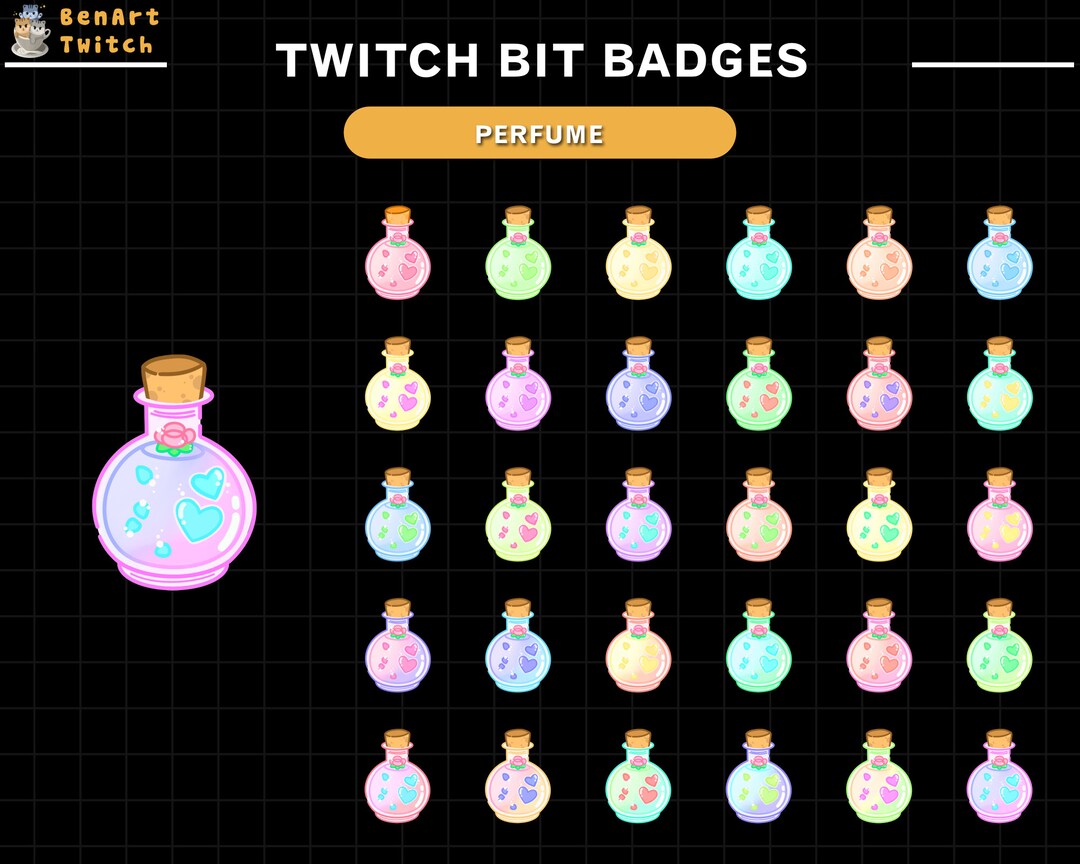 Full Set 30 Perfume Bottle Twitch Bit Badges, Heart Bottle Twitch Sub ...