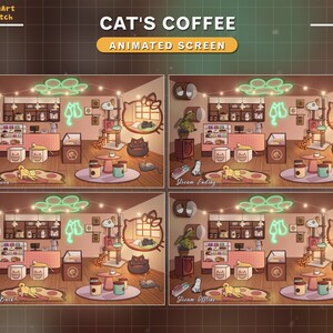 Animated Twitch Screens Cat's Coffee, Cute Cat's Room Stream Screens ...
