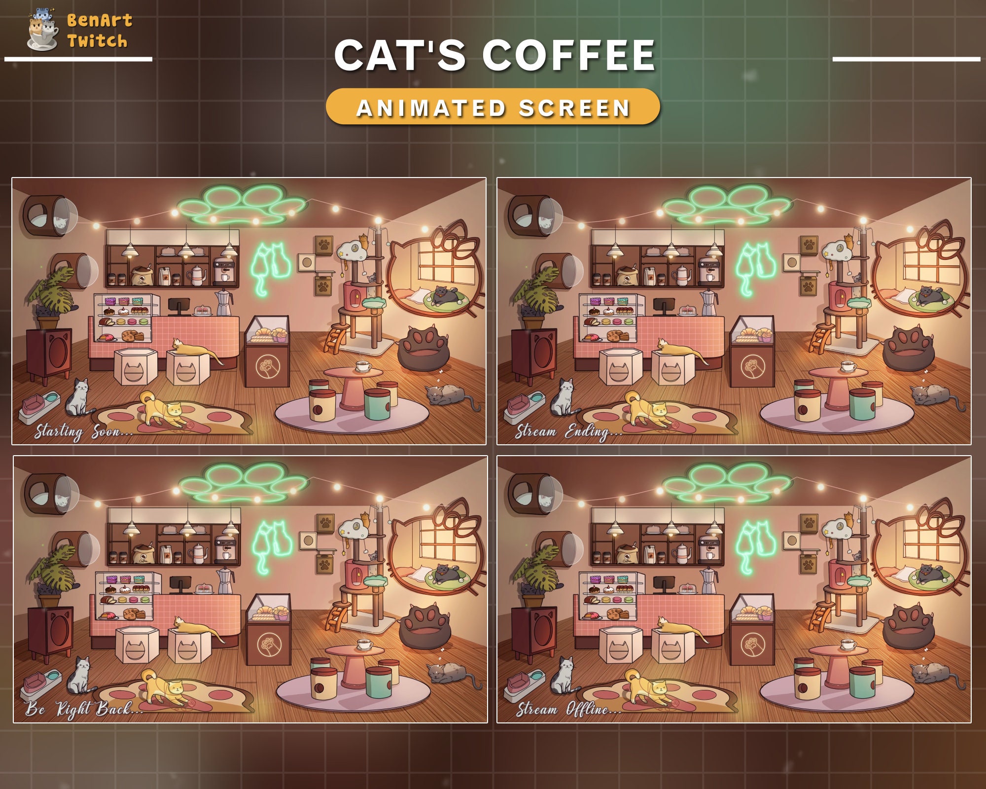 Animated Twitch Screens Cat's Coffee, Cute Cat's Room Stream Screens ...