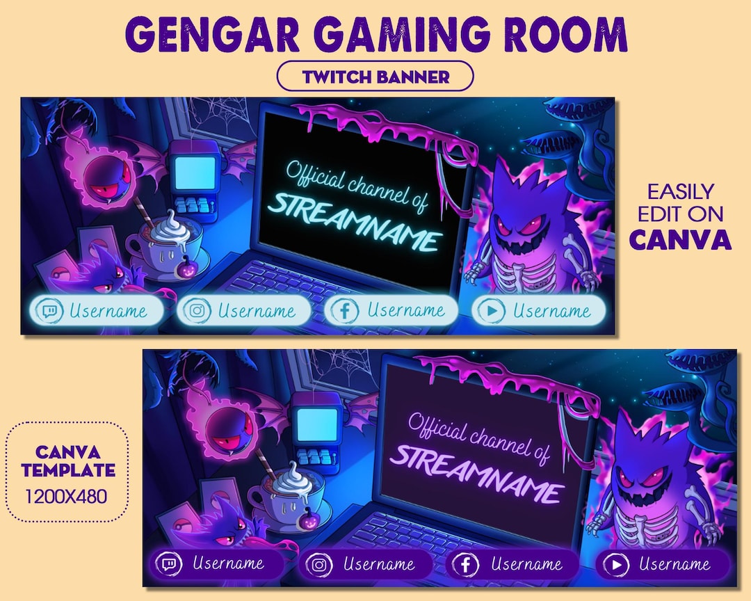 Halloween Gengar Lo-fi Desk Twitch Banner Template, Spooky Stream ...