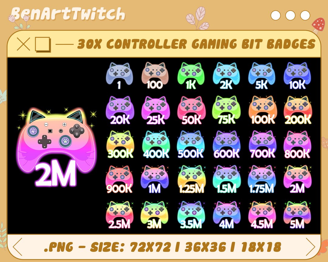 30x Controller Gaming Twitch Sub Bit Badges, Cute Cat Controller Sub ...