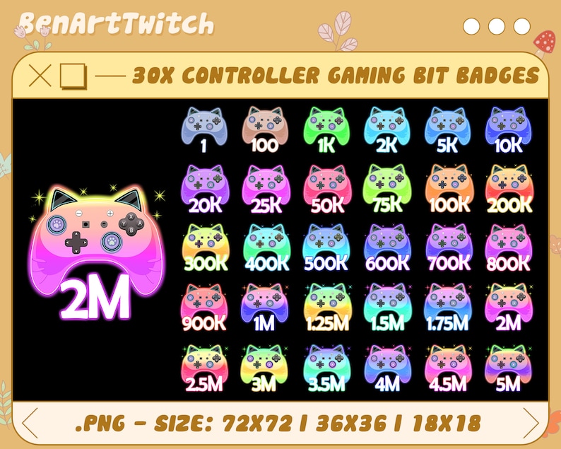 30x Controller Gaming Twitch Sub Bit Badges Cute Cat - Etsy