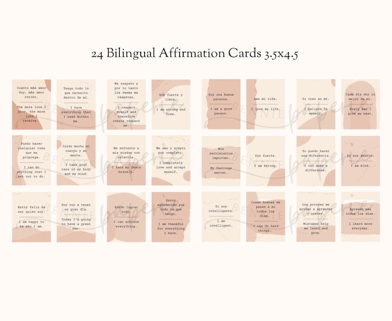 24 Printable Spanish Affirmation Cards, Editable Boho Bilingual ...