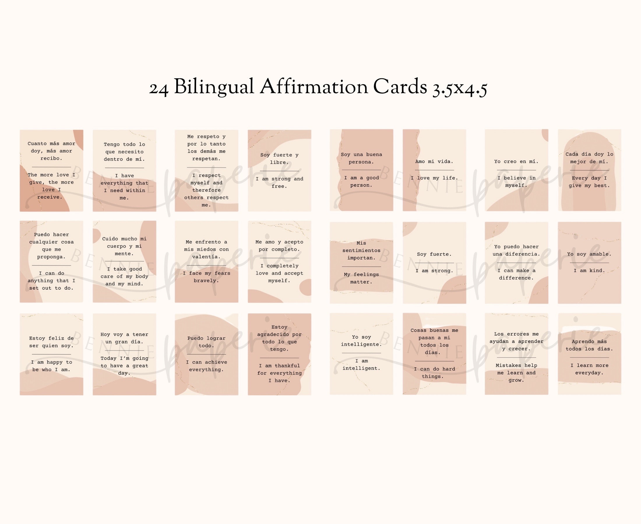 24 Printable Spanish Affirmation Cards, Editable Boho Bilingual ...