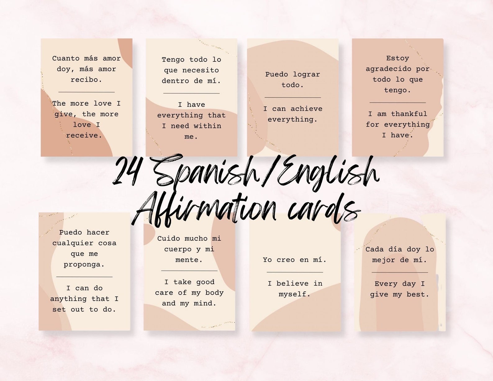 24 Printable Spanish Affirmation Cards, Editable Boho Bilingual ...