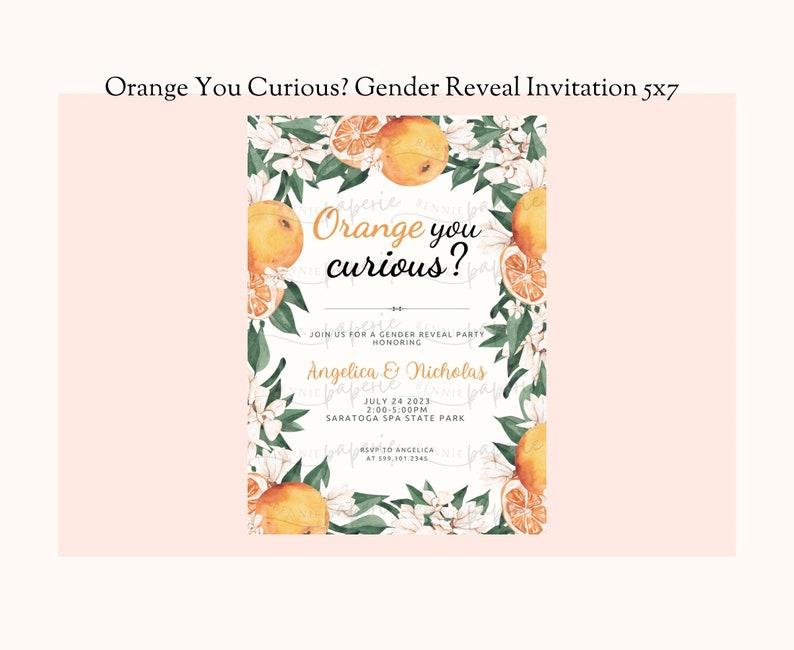 Orange Gender Reveal Invitation, Orange You Curious Invite, Clementine ...