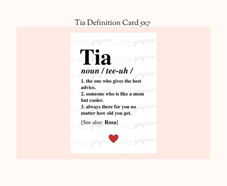Printable Tia Birthday Card Personalized Aunt Definition - Etsy