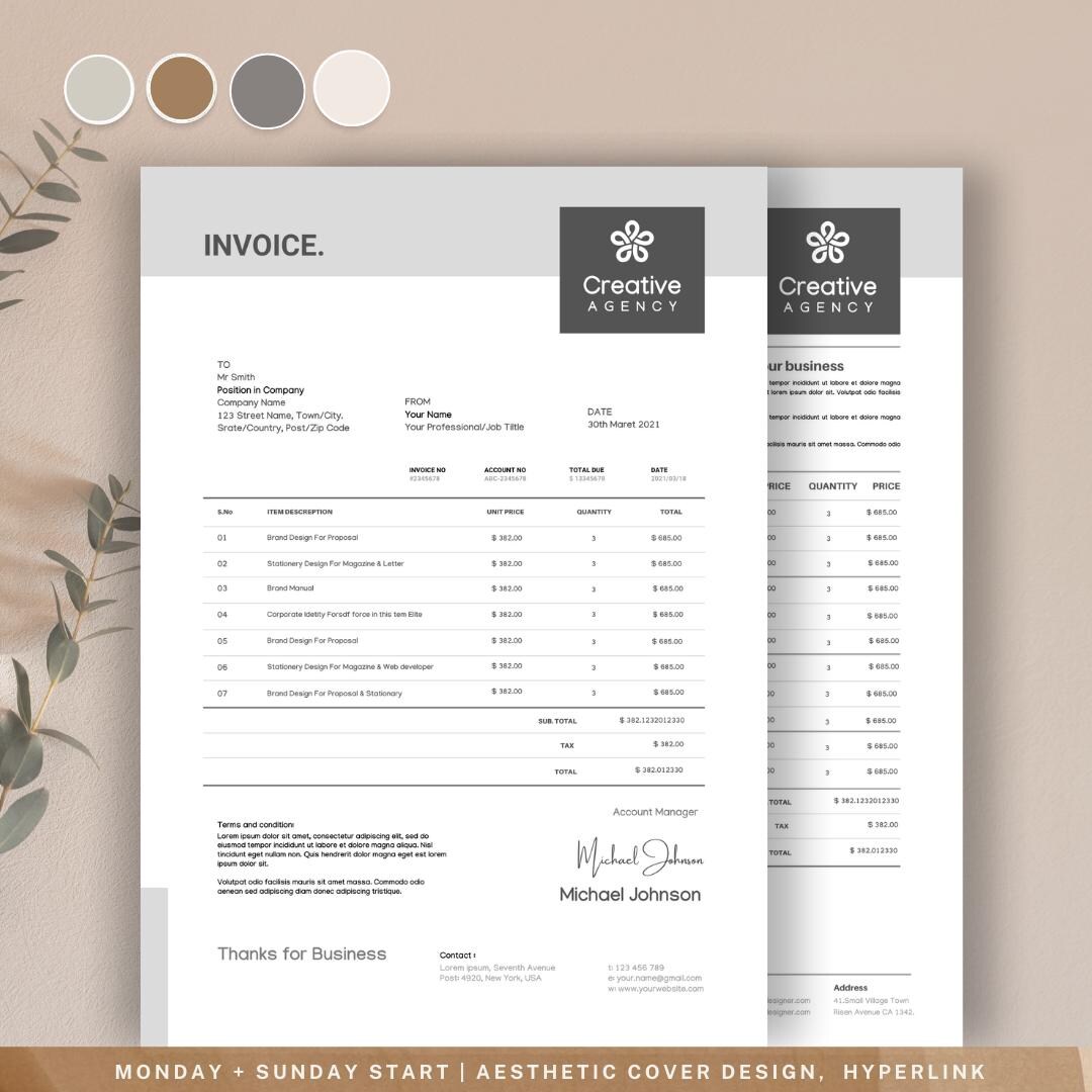Invoice Template, Editable Business Invoice Design, Professional ...