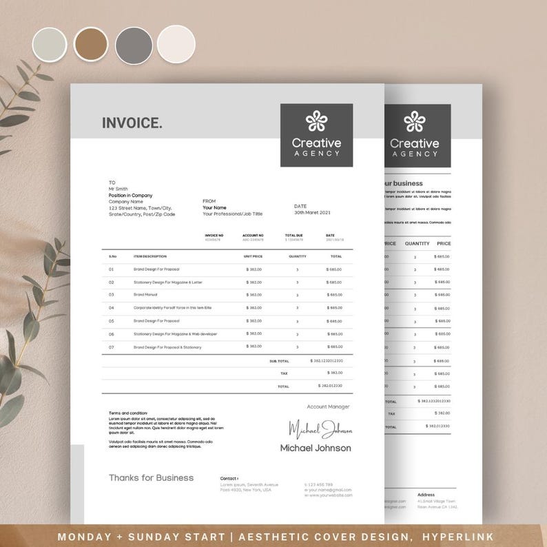 Invoice Template, Editable Business Invoice Design, Professional ...