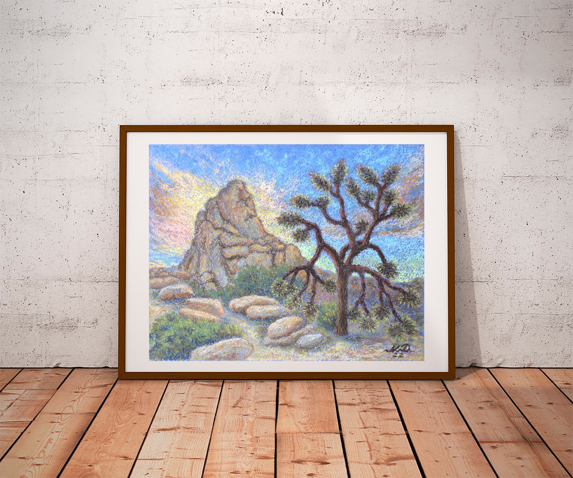 Joshua Tree California Art Print From Original Painting Oil Pastel ...