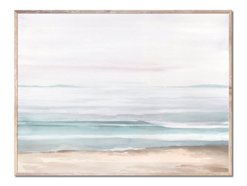 Neutral Coastal Landscape Art Print Minimalist Seascape Watercolor ...