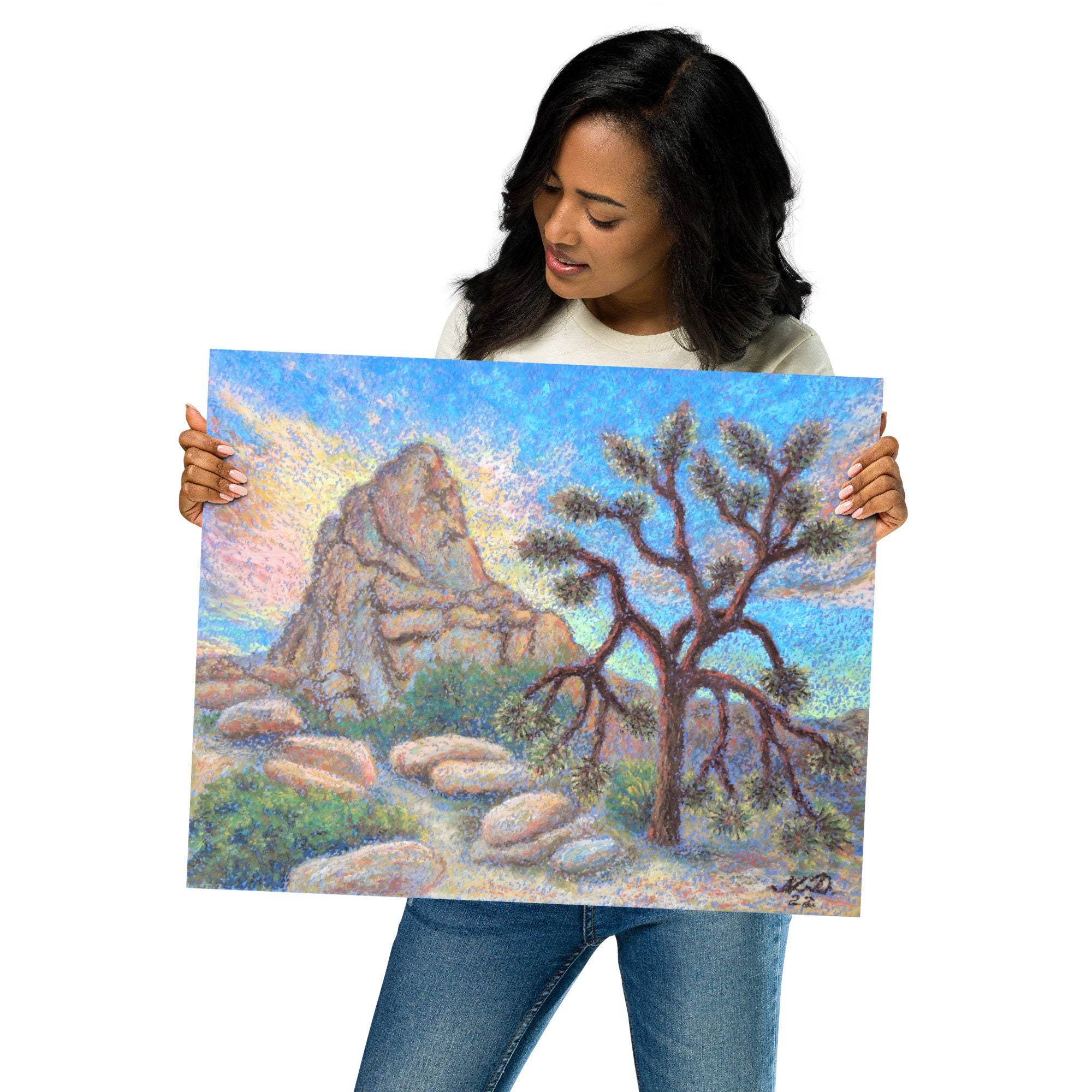Joshua Tree California Art Print From Original Painting Oil Pastel ...