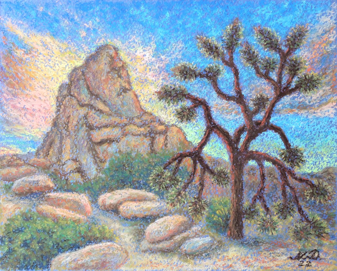 Joshua Tree California Art Print From Original Painting Oil Pastel ...