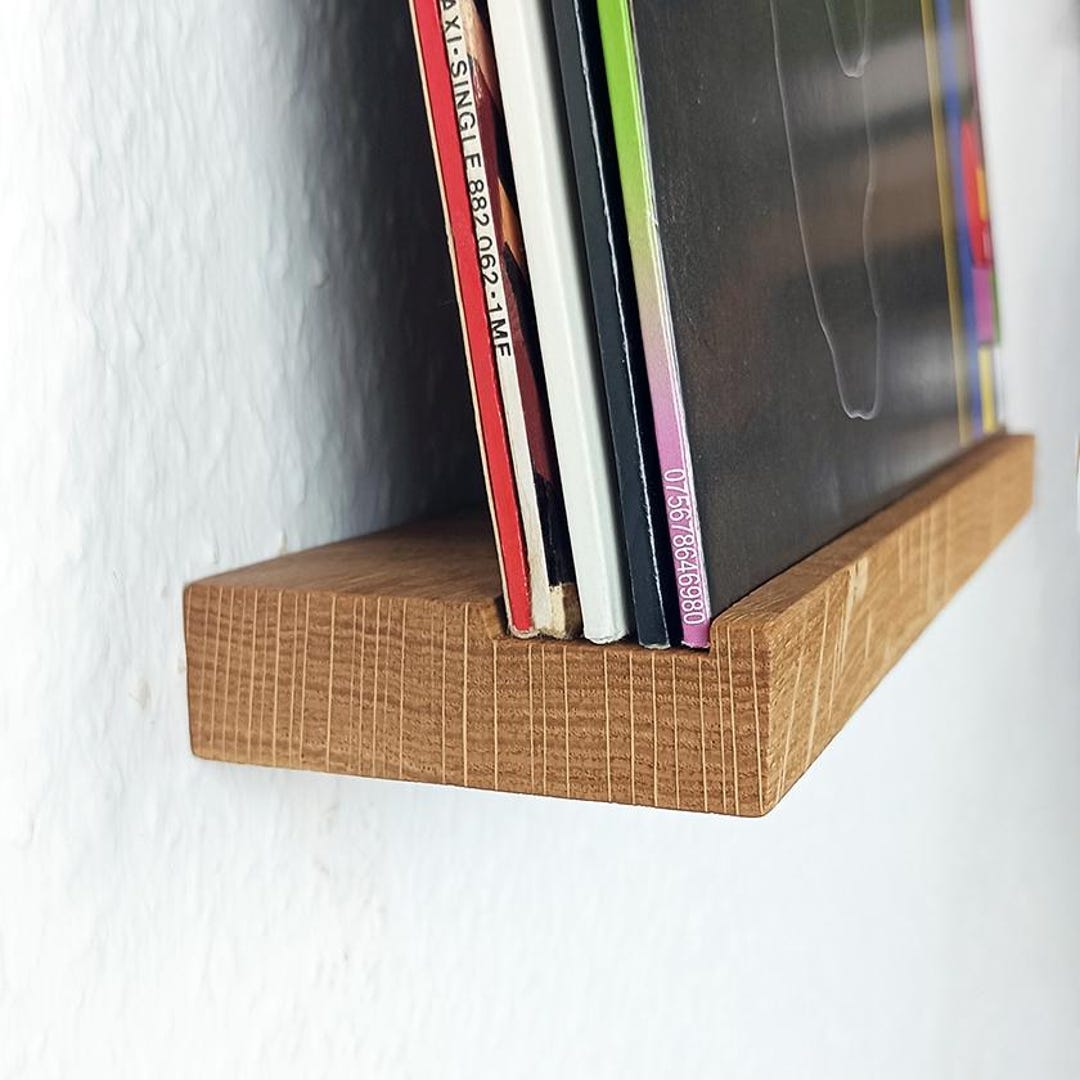Up to 5 Vinyl Records | Solid Oak Record Shelf | Vinyl Shelf Decor ...