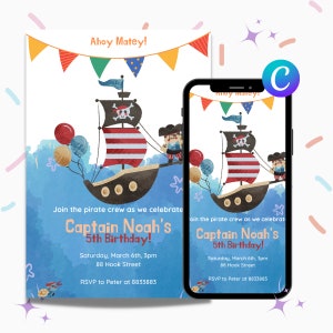 Pirate Ahoy Matey Theme Party Printable Card Phone Invitation Combo ...