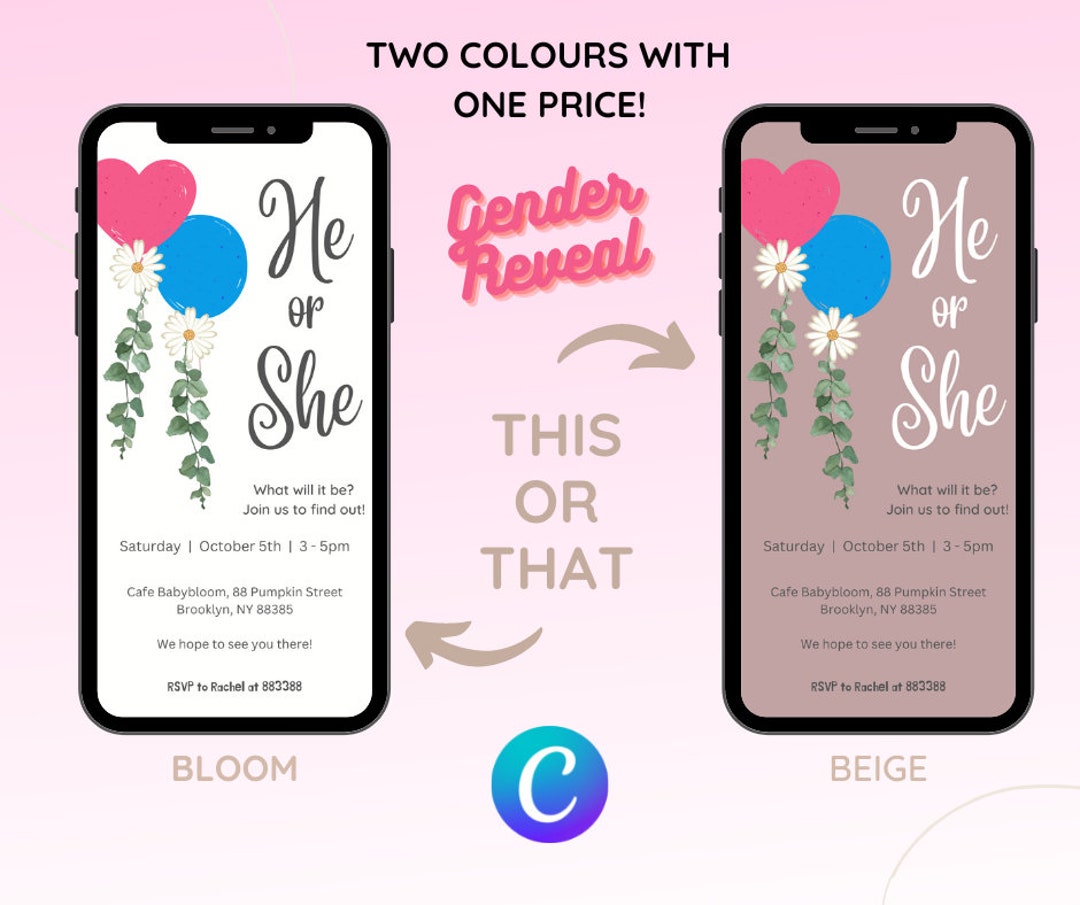 Gender Reveal Baby Shower Pregnancy Announcement Party Digital ...