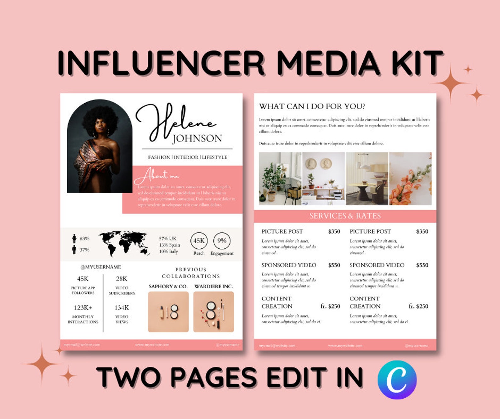 Media Kit Template for Influencers 2 Page Instagram Blogger - Etsy