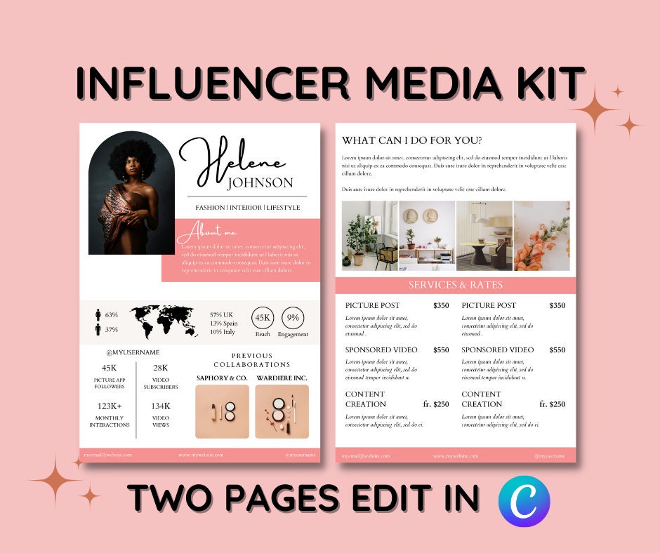 Media Kit Template for Influencers 2 Page | Instagram Blogger Tiktok ...