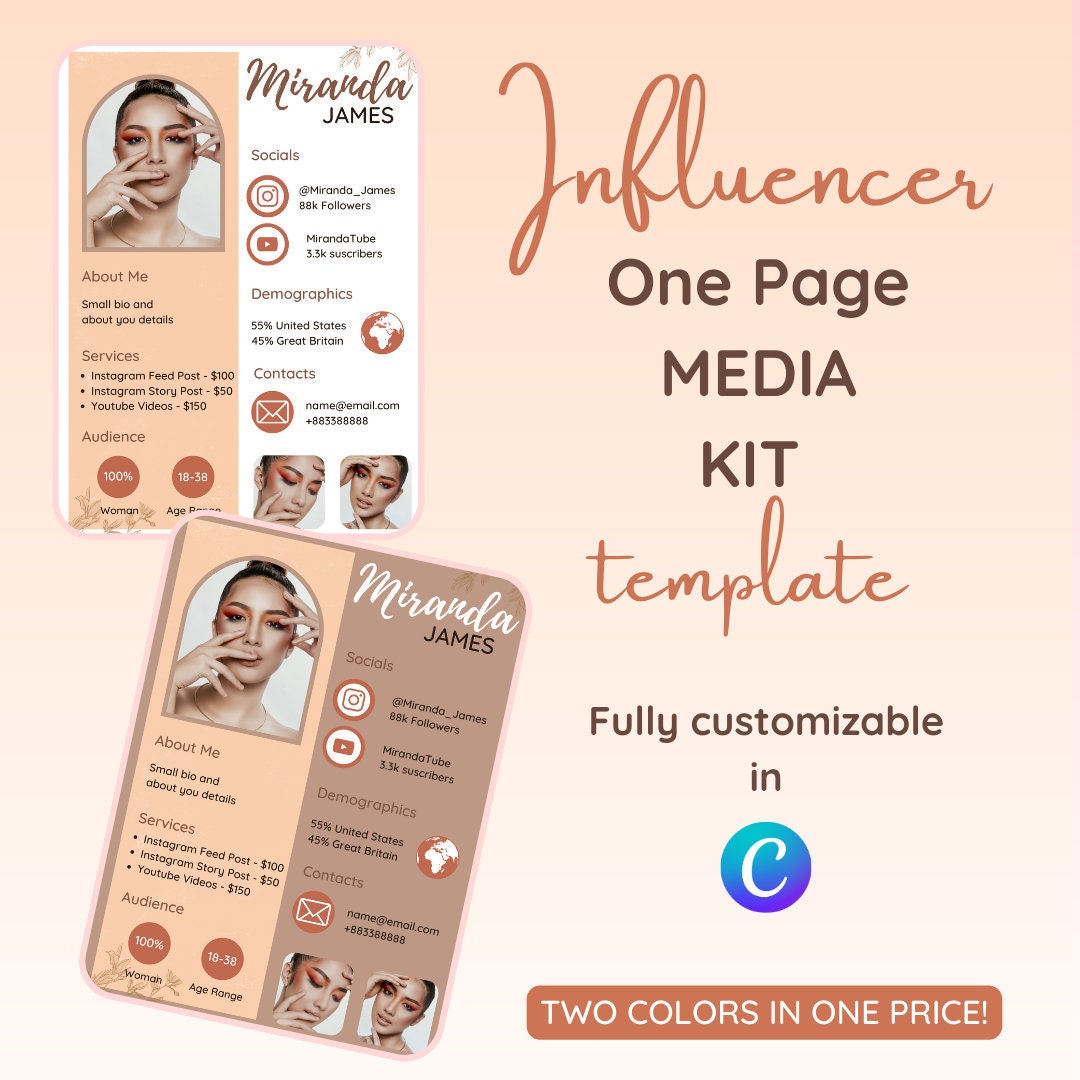 One Page Media Kit Canva Template for Influencers Instagram, Blogger ...