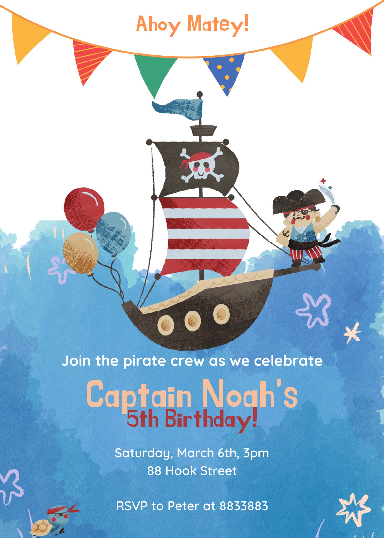 Pirate Ahoy Matey Theme Party Printable Card Phone Invitation Combo ...