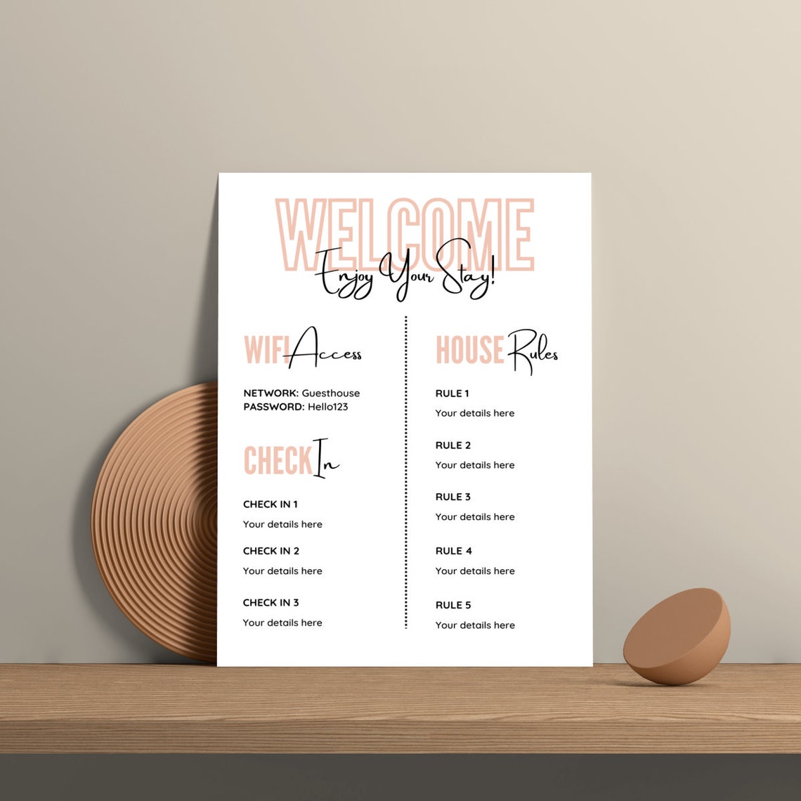 Airbnb Welcome Sign House Rules Check in Info Template Vacation Rental ...