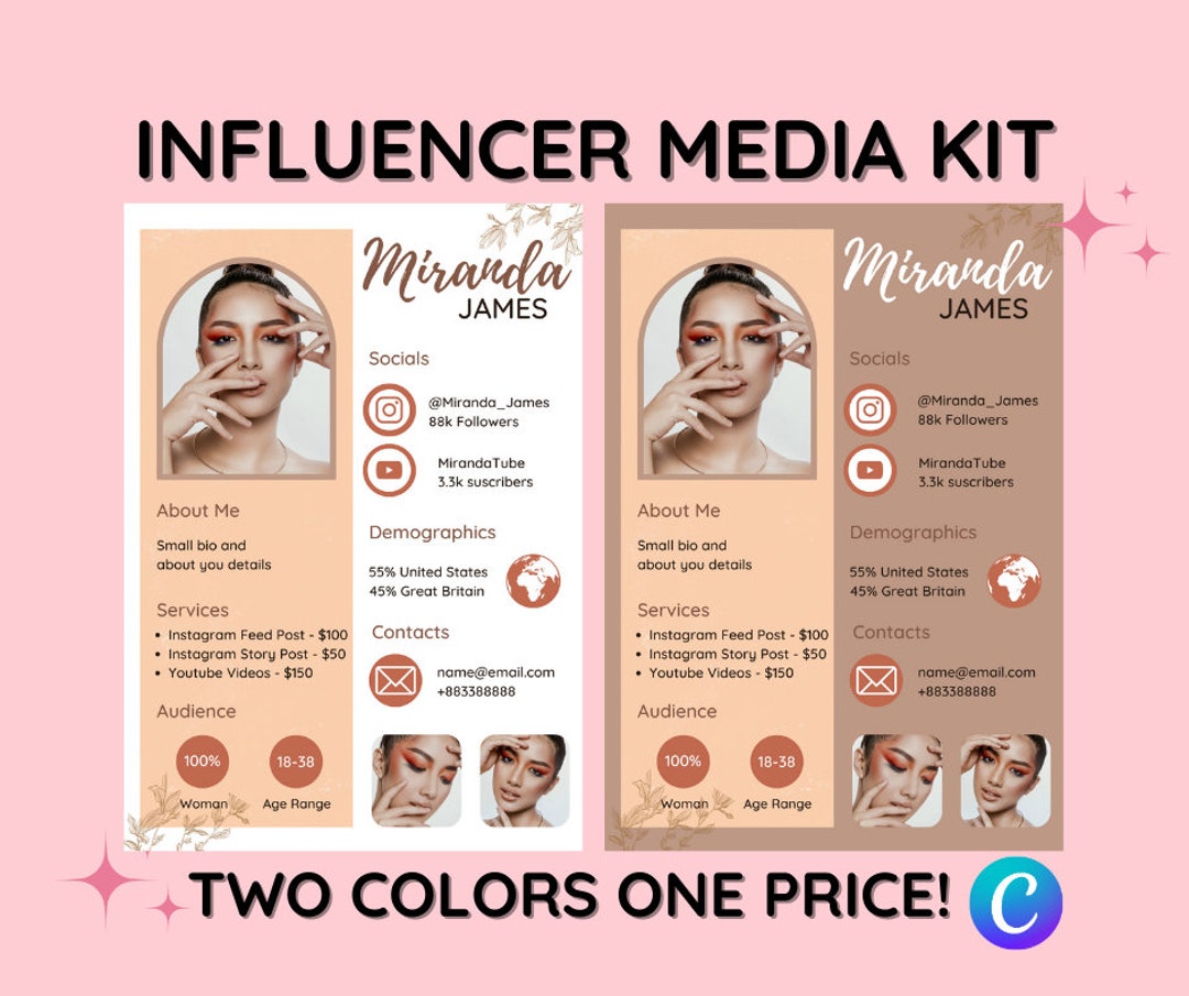 One Page Media Kit Canva Template for Influencers | Instagram, Blogger ...