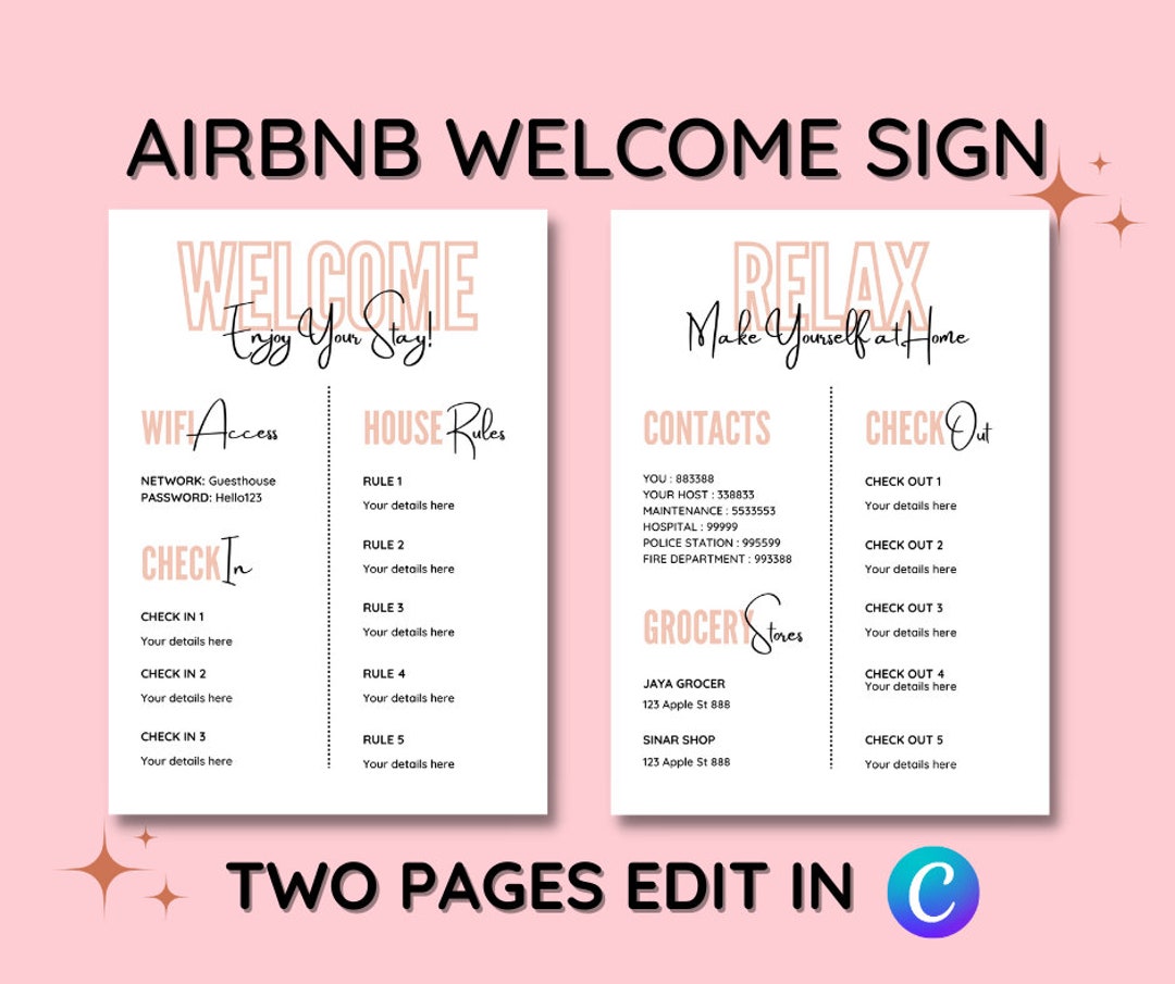 Airbnb Welcome Sign House Rules Check in Info Template Vacation Rental ...