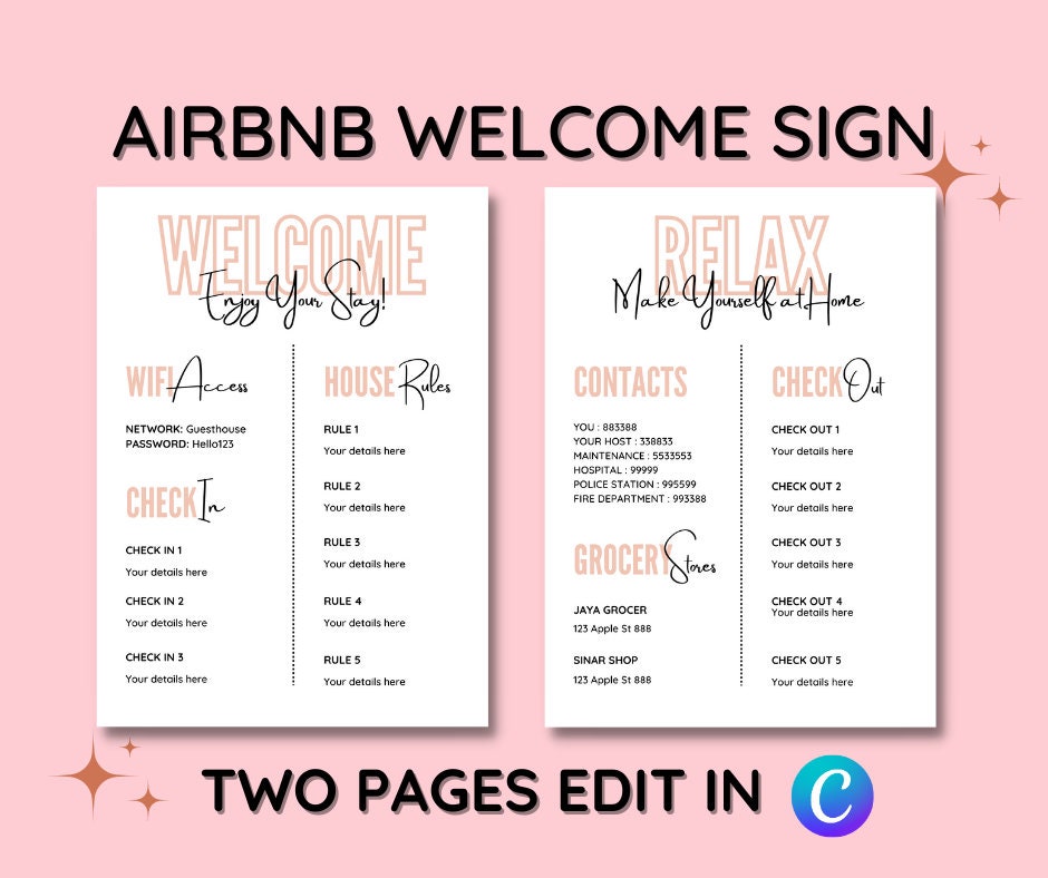Airbnb Welcome Sign House Rules Check in Info Template Vacation Rental ...