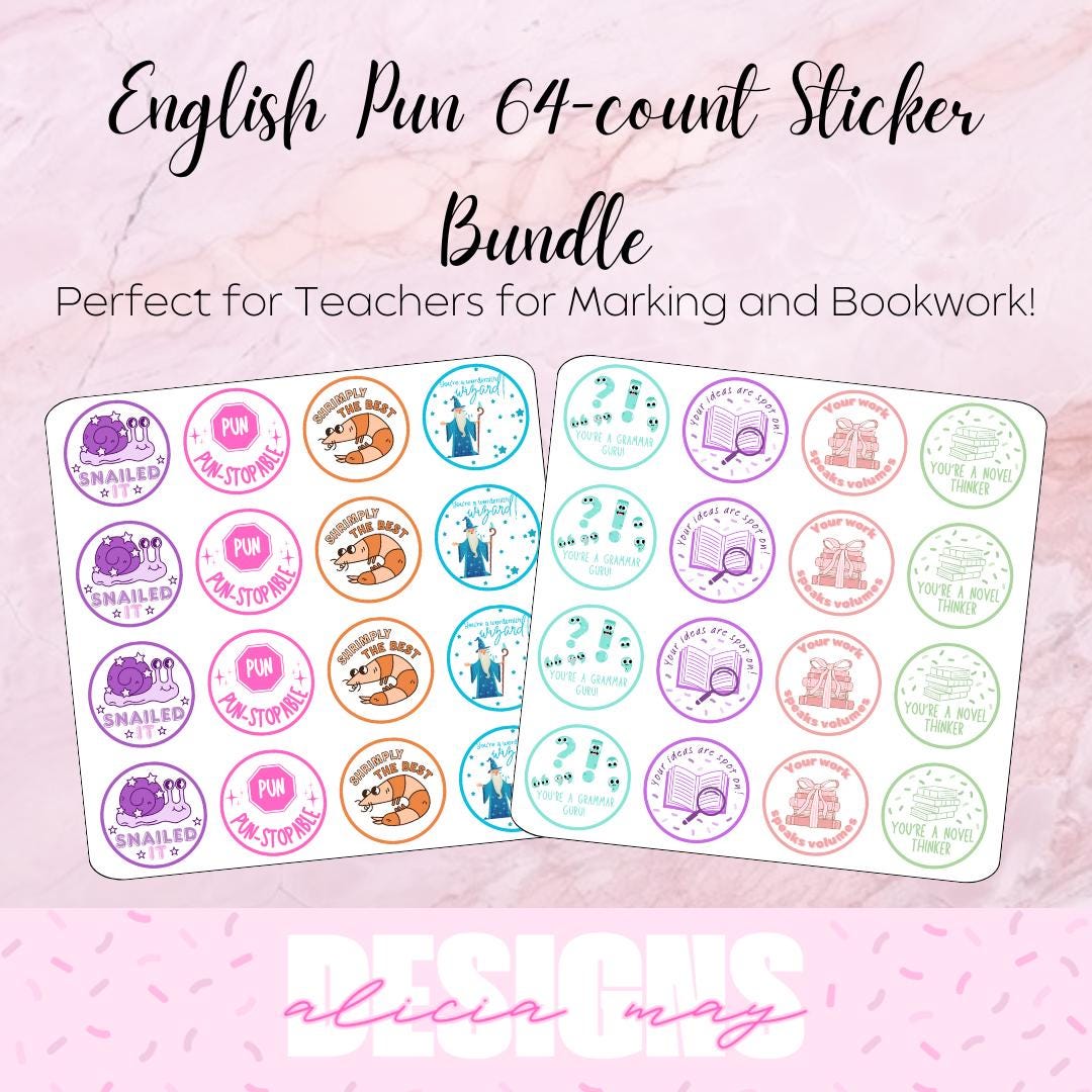English Pun Stickers - 64-count Teacher Sticker Bundle - Etsy