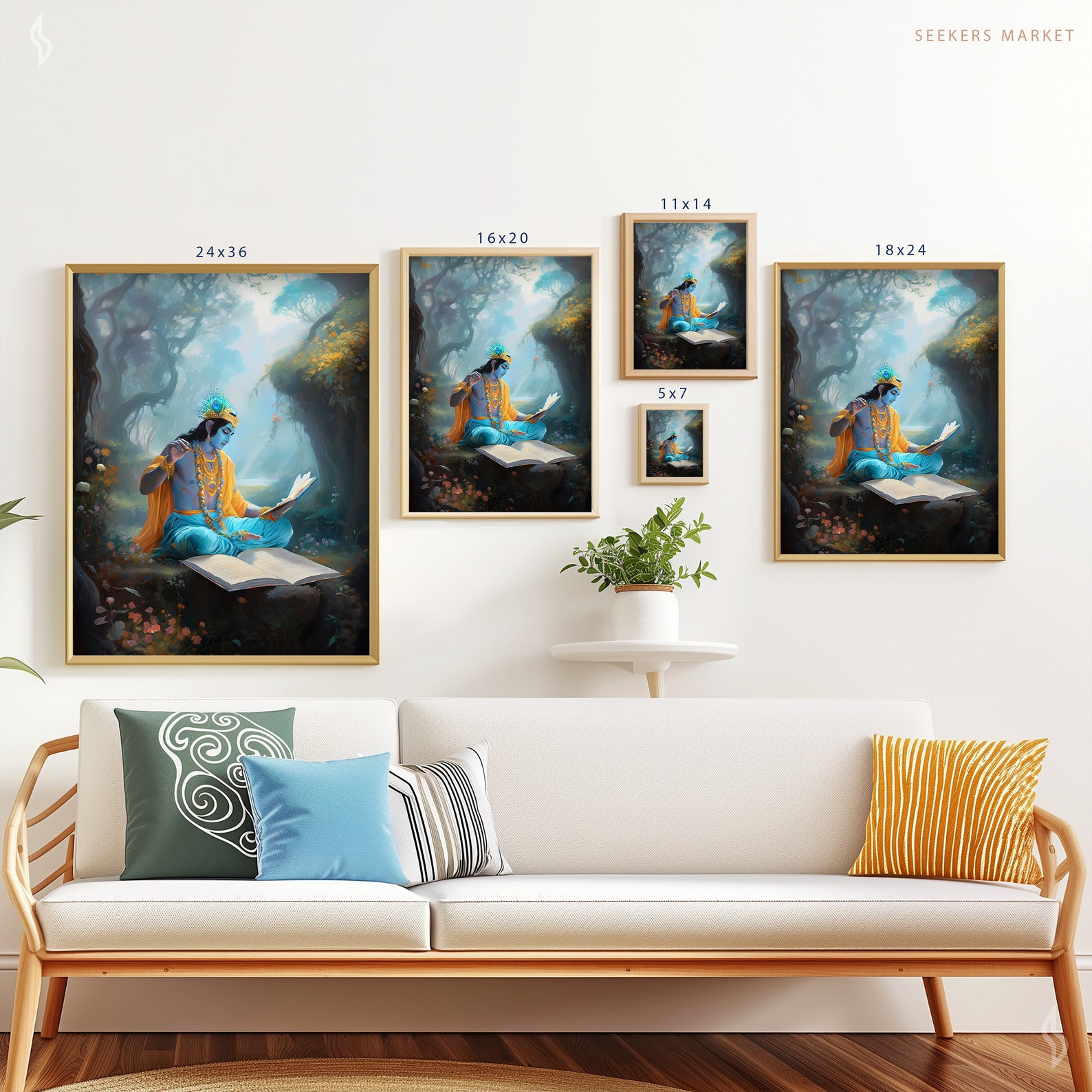 Krishna Art Print Writing Gita Forest Painting Bhagavad Gita Art Lord Krishna Hindu Decor Krisna ...