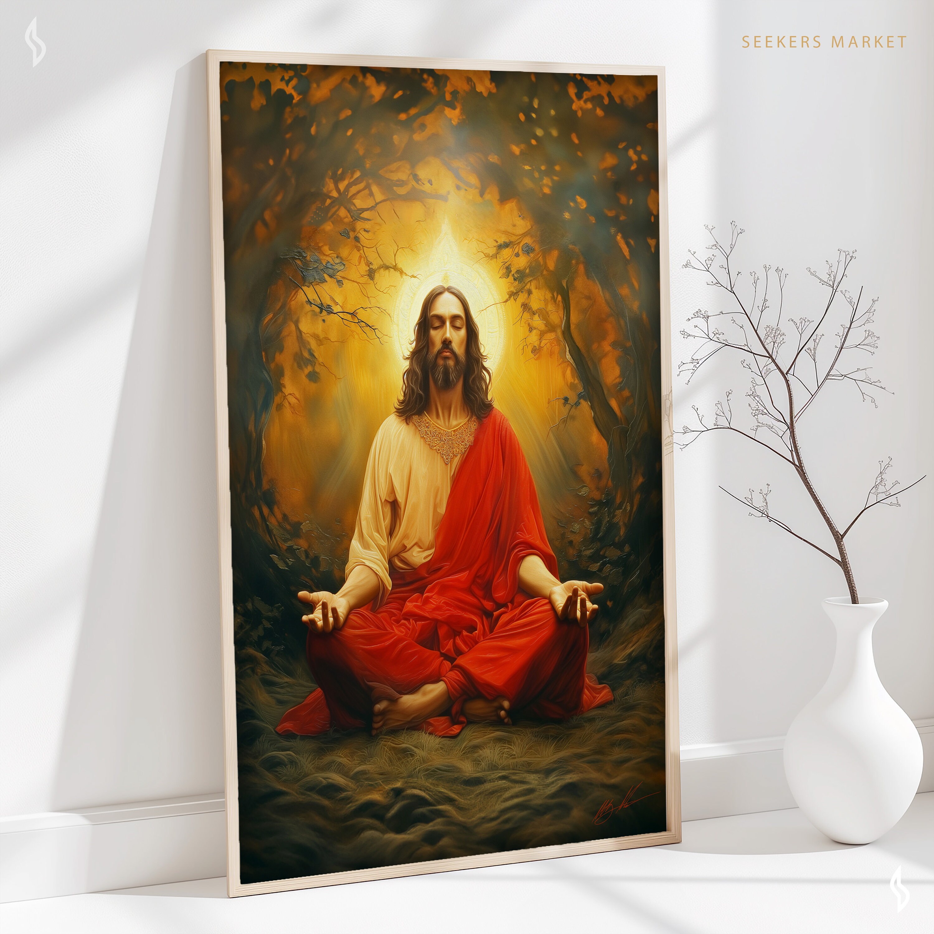 Meditation Jesus Wall Art Print Painting of Jesus Meditating Yoga ...
