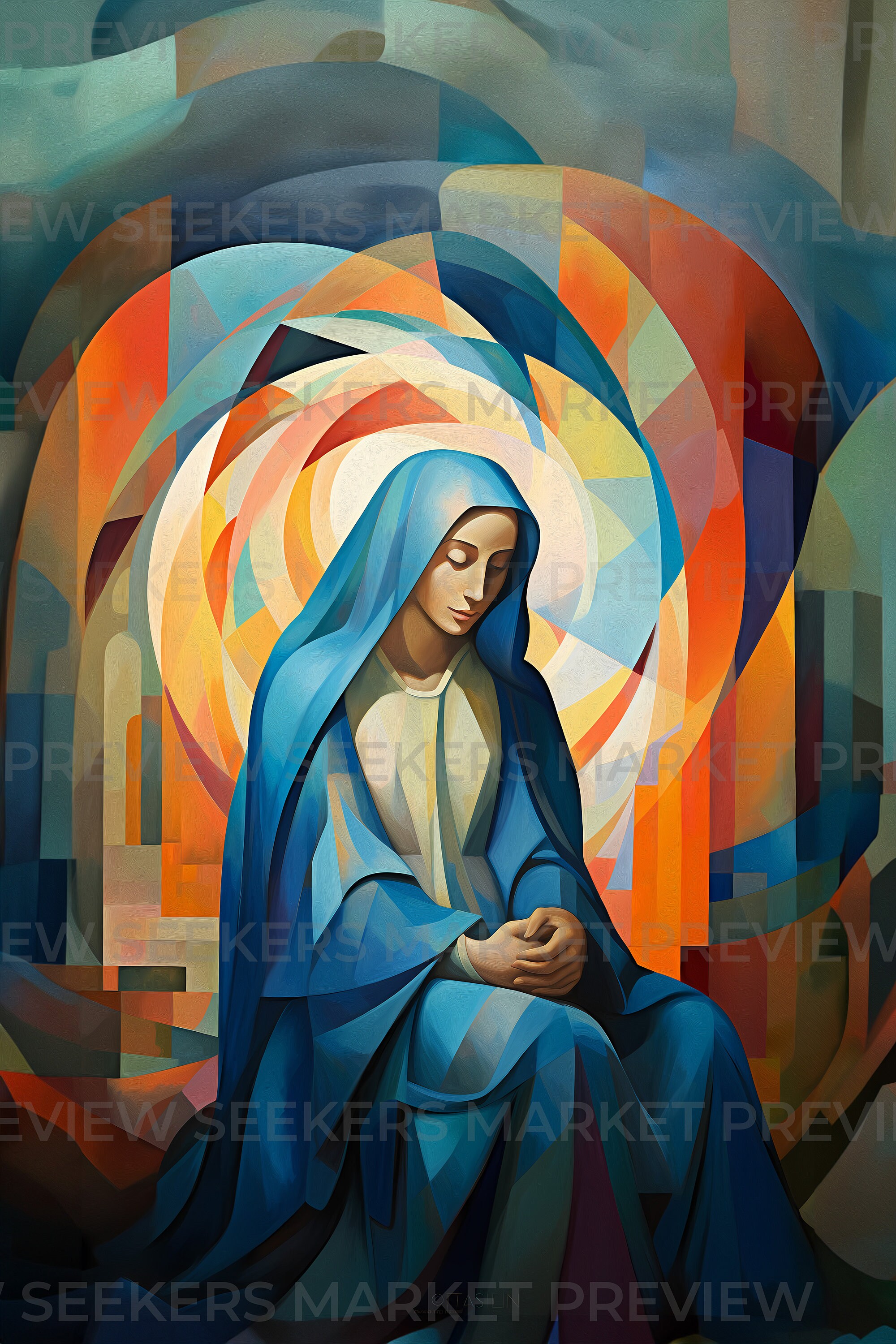 Mary Mother of Jesus Painting Poster Expressionism St. Mary Art Virgin ...