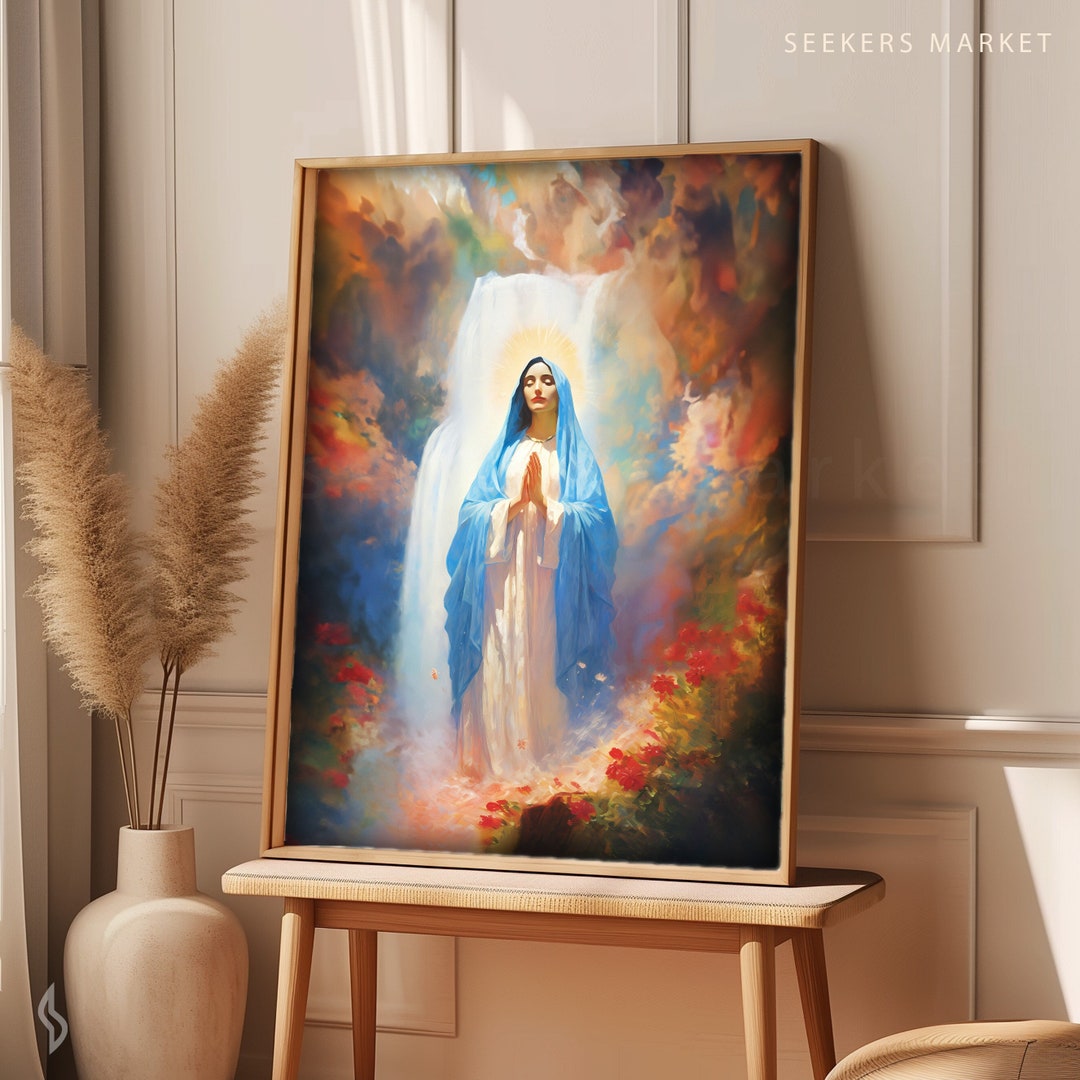 Catholic Art of Virgin Mary Christian Printable Painting Mother of Jesus Art Religious Art Gift ...
