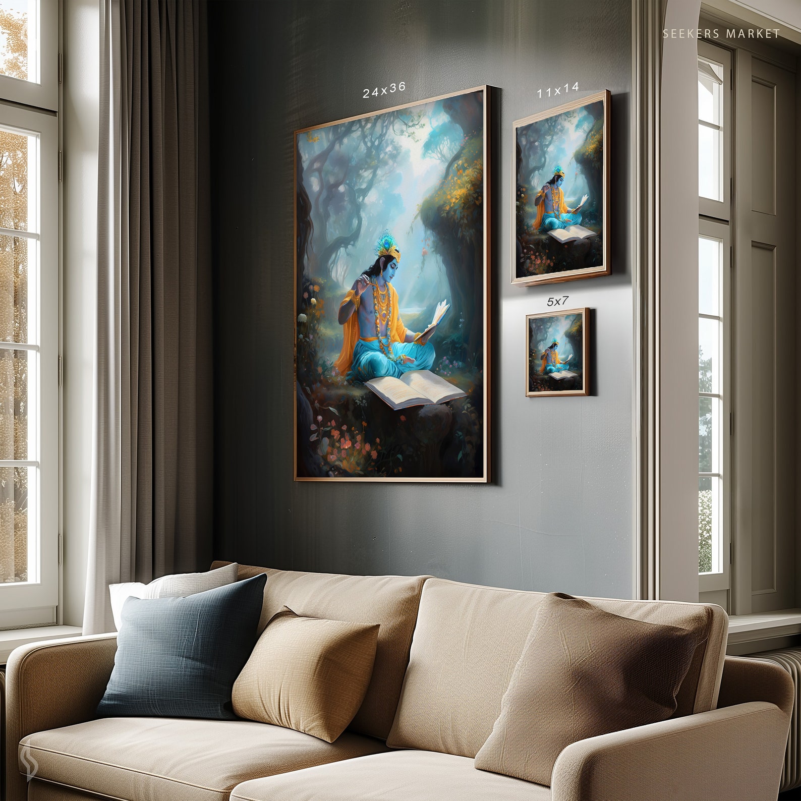 Krishna Art Print Writing Gita Forest Painting Bhagavad Gita Art Lord Krishna Hindu Decor Krisna ...