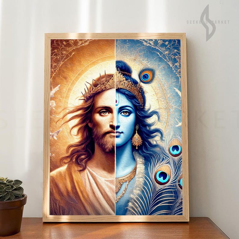 Jesus and Krishna Portrait Art Print, Spiritual Harmony - Etsy