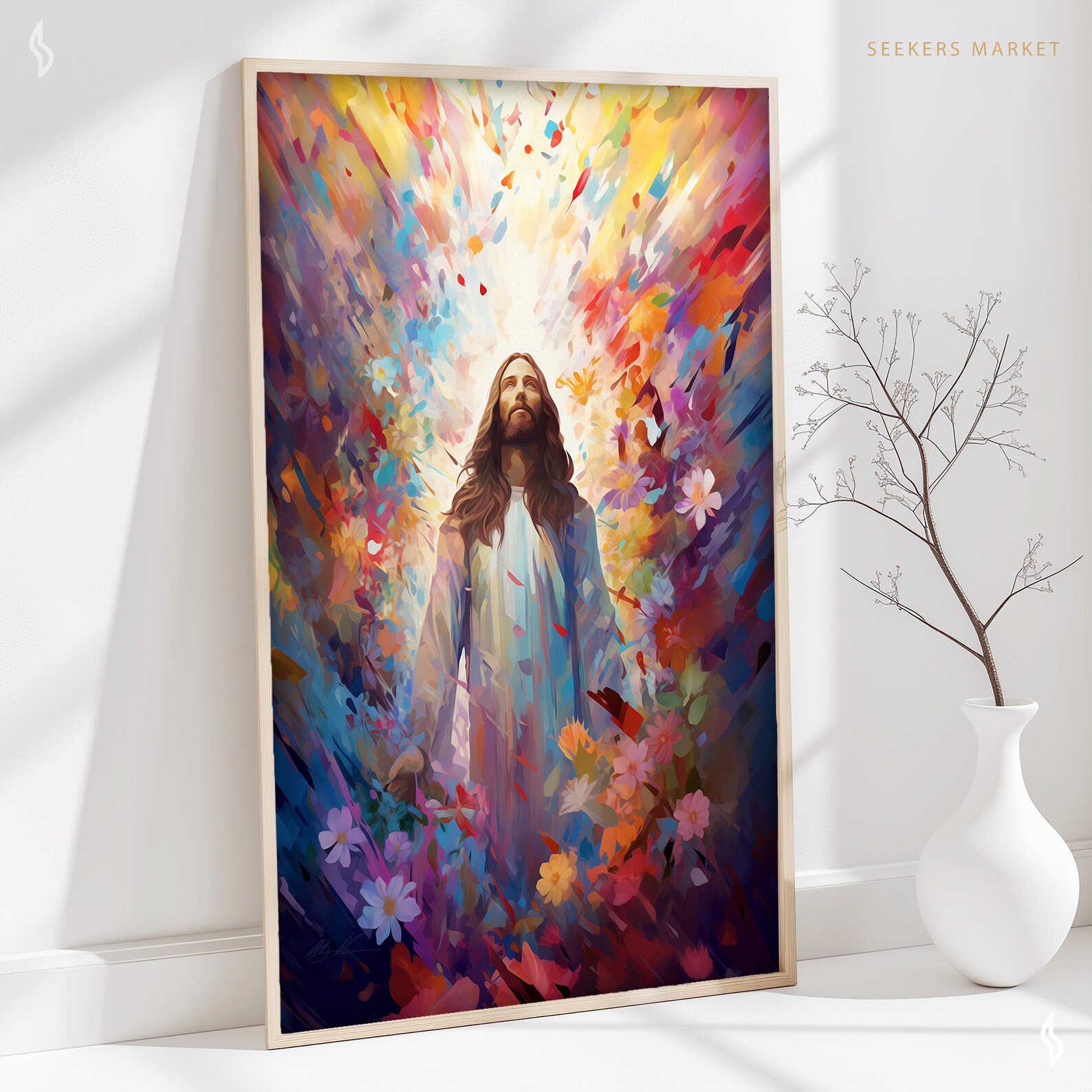 Jesus Portrait Poster Flower Bloom Painting Print for Floral Home Decor ...