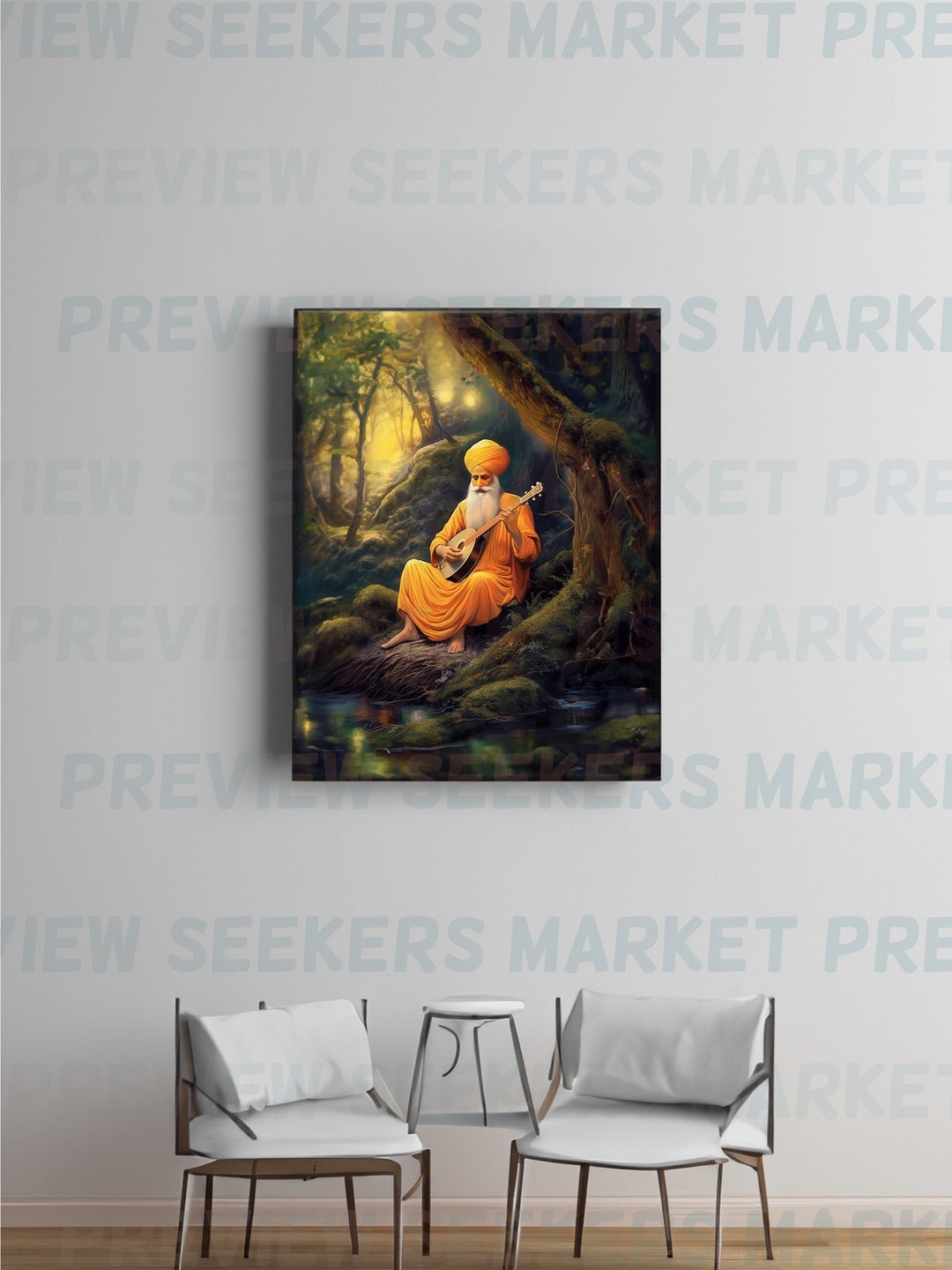 Printable Art Sikh Art Sikh Gift Guru Nanak Playing Rubab in the Forest ...