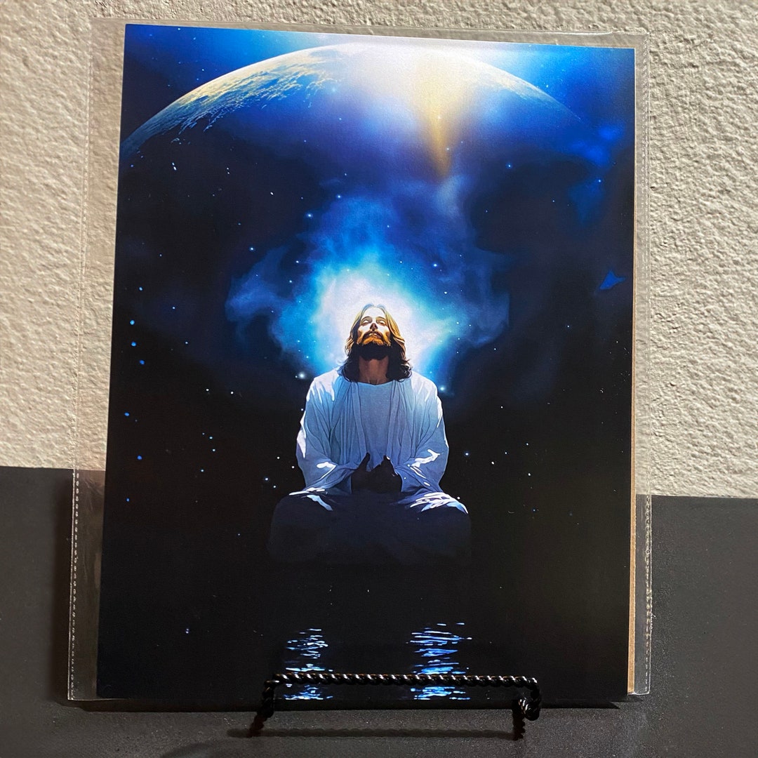 Jesus Meditating Planetary Design Jesus Christ Wall Art Christian Prayer Painting Premium Matte ...