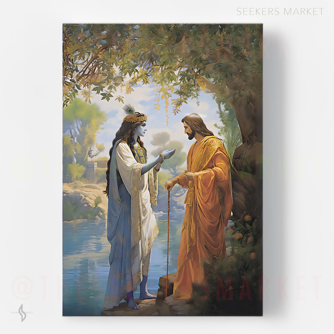 Lord Krishna Meets Jesus Christ Printable Art Religious Spiritual Art ...
