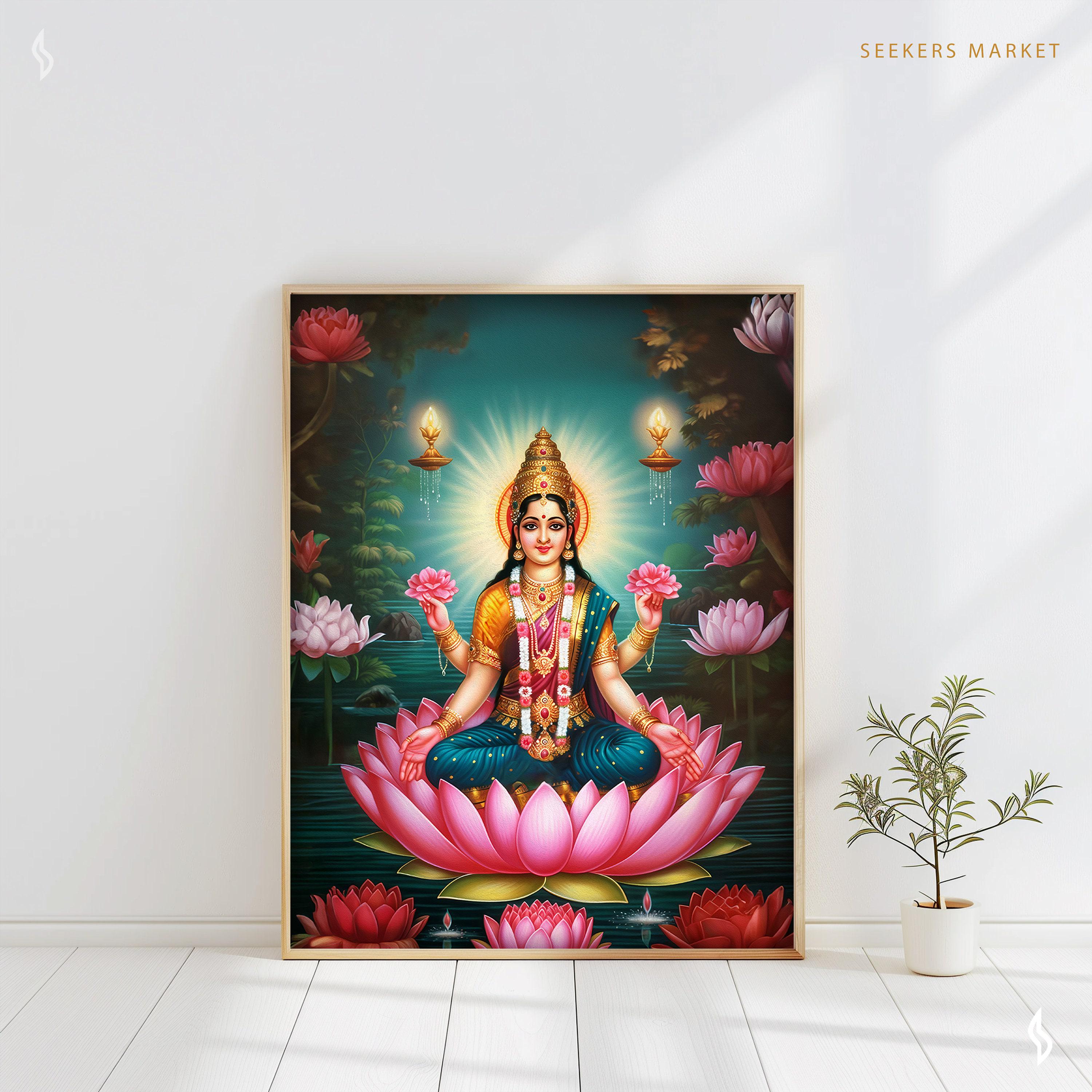 Lakshmi Printable Art Hindu Art Goddess Laxmi Indian Decor Lotus ...