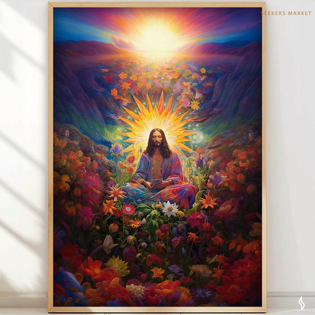 Trippy Jesus Painting Psychedelic Jesus Portrait Floral Art Gift for ...