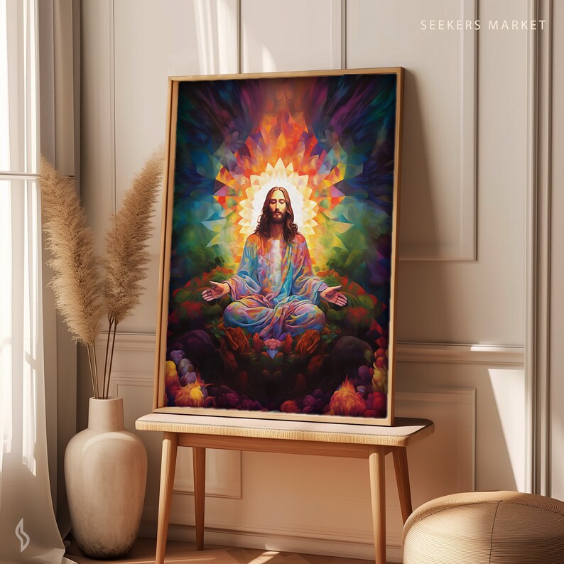 Psychedelic Jesus Art Print | Meditating Christ, Colorful Christian ...