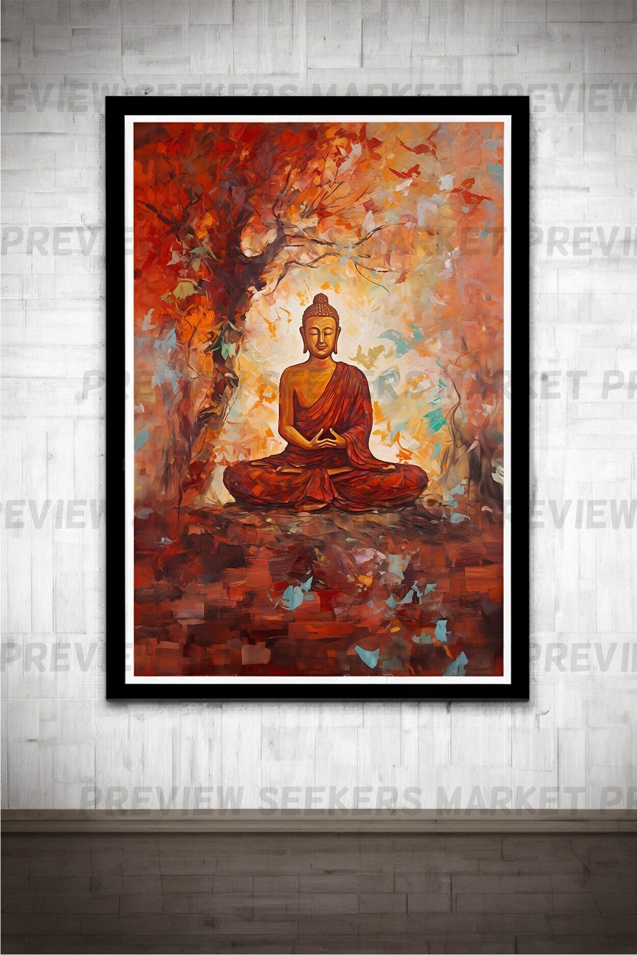 Buddha Meditation Forest Painting Wall Art Buddhism Premium Matte Paper ...
